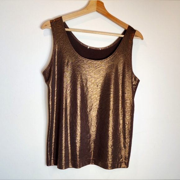 Tops | Bronze Gold Leopard Texture Blouse Tank Top Size Large | Poshmark
